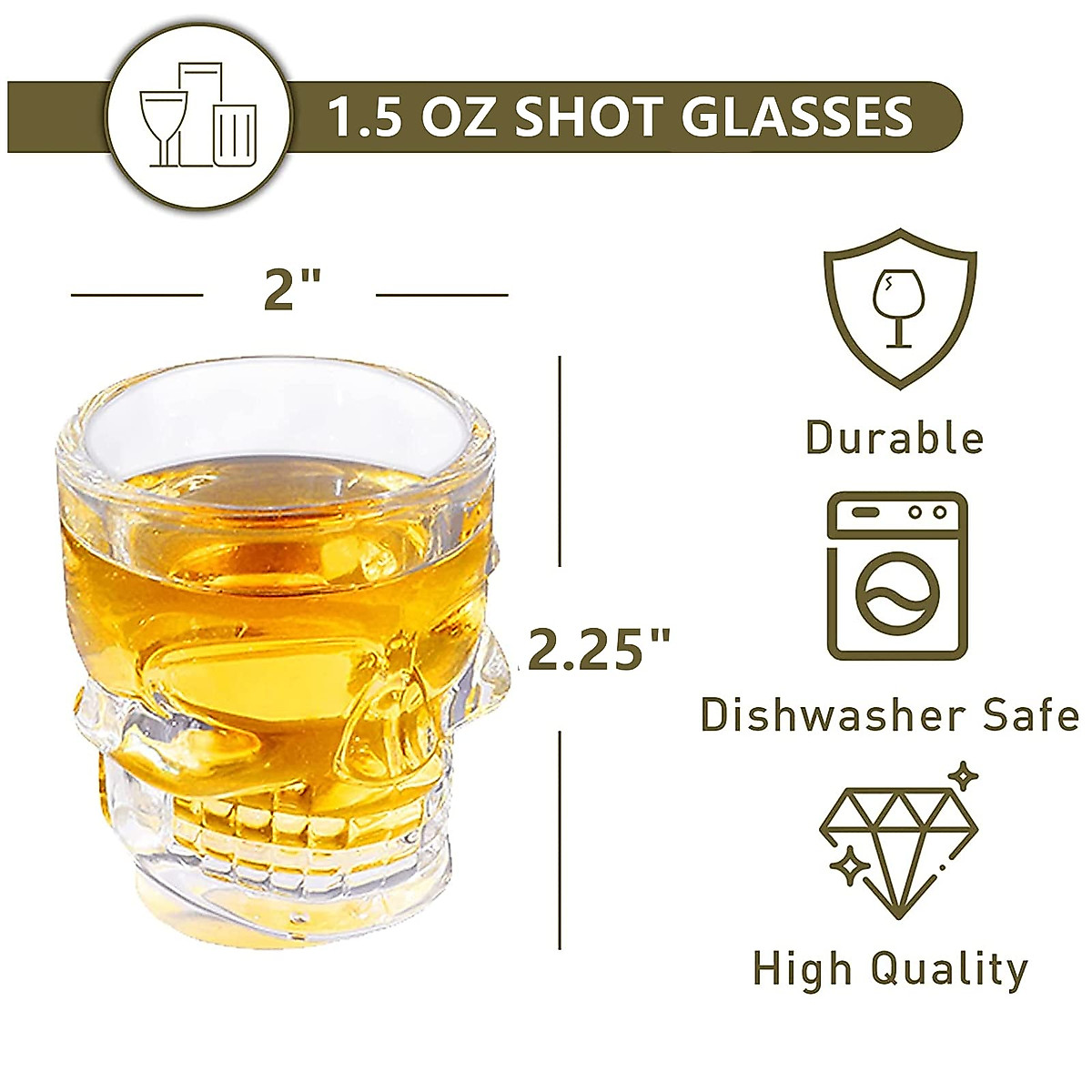 AOLDHYY FFORYILLUMI 1.5 Oz Shot Glass, Skull Face Heavy Base Shot Glass Set, Whiskey Shot Glass 24-Pack for Party, Wine, Whiskey, Tequila, Cocktail, Beverage, Bar Decor