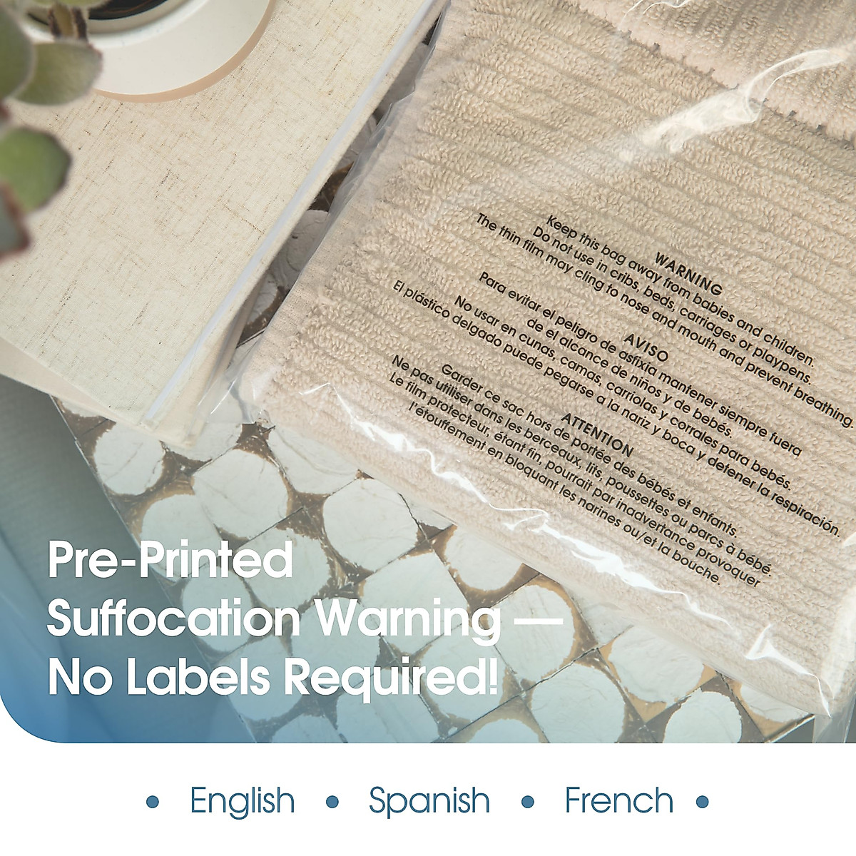 Spartan Industrial - 14” X 20” (500 Count) Self Seal Clear Poly Bags with Suffocation Warning for Packaging, Clothes & Shipping - Resealable Glue