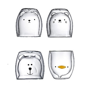 MOOVGTP 4Pcs Cute Coffee Mugs, Bear Duck Cat Tea Cup Double Wall Glass Mugs Milk Cup for Office and Personal Birthday 4 Count Pack of 1 201211ZY074444 8997 1506569821