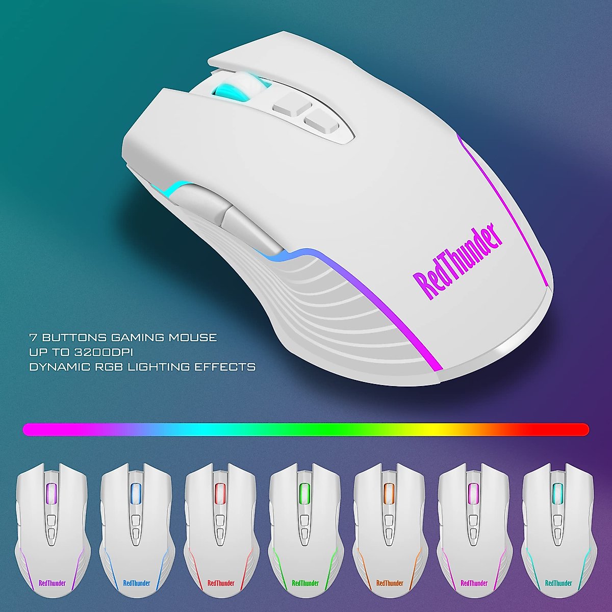 RedThunder K10 Wireless Gaming Keyboard and Mouse Combo, LED Backlit Rechargeable 3800mAh Battery, Mechanical Feel Anti-ghosting Keyboard + 7D 3200DPI Mice for PC Gamer (White)