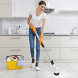 Electric Spin Scrubber, GOFOIT Cordless Shower Scrubber for Cleaning Bathroom, Tile, Floor, Tub and Power Cleaning Brush with Adjustable Extension Handle and 5 Replaceable Rotating Brush Heads