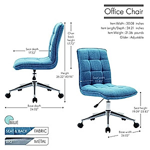 Porthos Home Leanne Task Chair with Height Adjustment, 360° Swivel, Steel Base and Tufted Polyester Upholstery (Armless Design for Small Homes and Offices), One Size, Blue