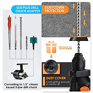 SHALL 1-1/4 Inch SDS Plus Heavy Duty Rotary Hammer Drill, 1500W Rotomartillo, 6 Variable Speeds, Flat Chisel, Point Chisel and 3 Drill Bits Included, for Drilling, Hammering, Chiseling, 0-950 RPM