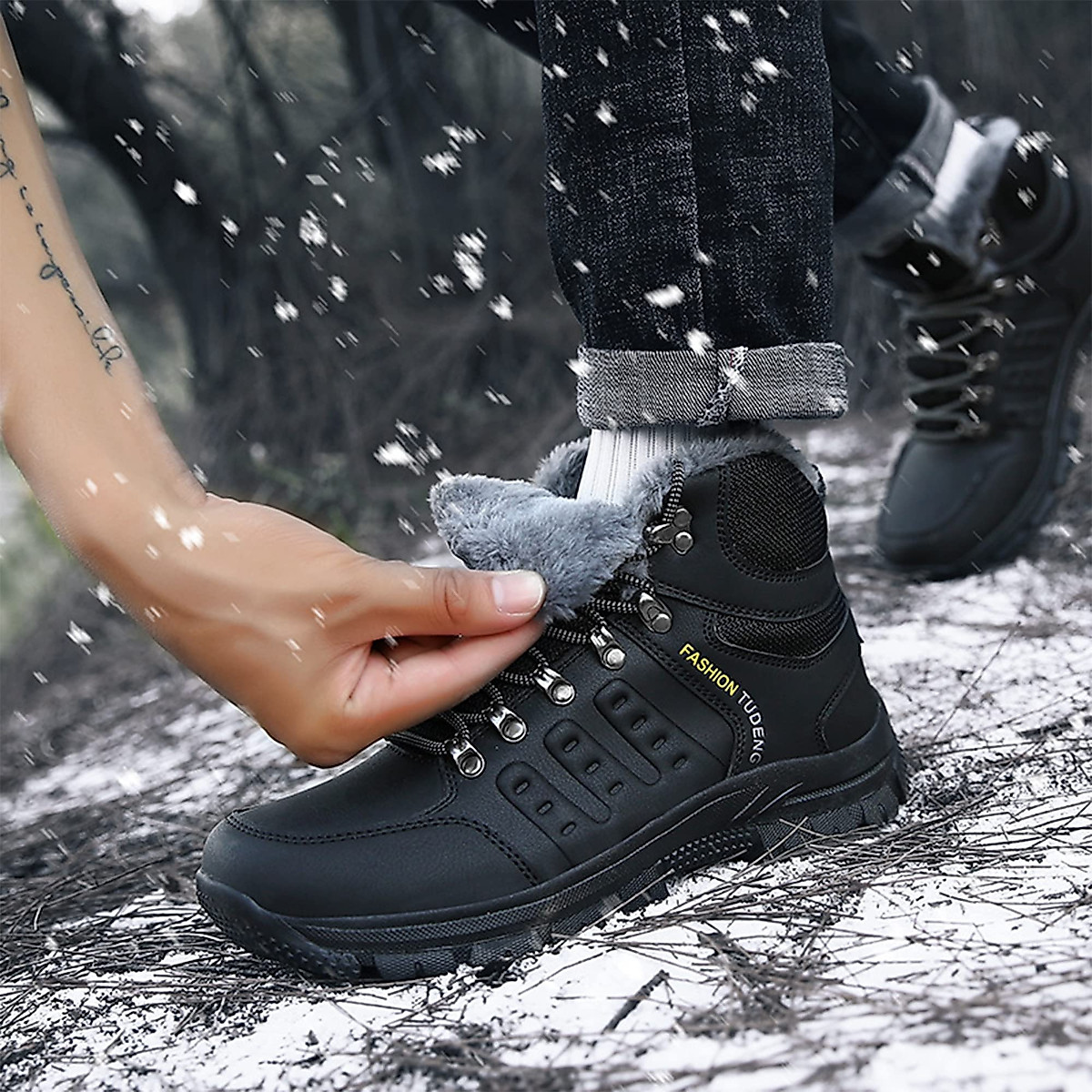 SDEQA Hiking Walking Boots Mens Waterproof Outdoor Anti Slip Backpacking Trekking Shoes Unisex Adults Comfortable,Black,7.5