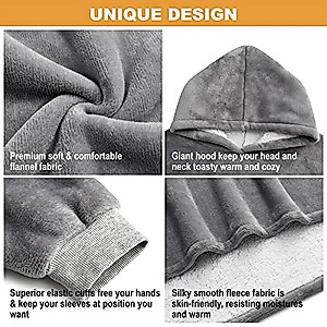 huayoute Oversized Blanket Hoodie Kids Wearable Blanket Sweatshirt for Teens Boys Girls,Super Soft Warm and Cozy Hooded Blanket Thick Flannel Blanket with Sleeves and Giant Pocket(Grey
