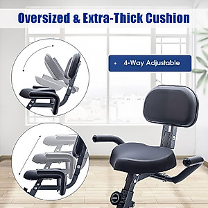 Merax 3 in 1 Adjustable Folding Exercise Bike Convertible Magnetic Upright Recumbent Bike with Arm Bands (Blue&Gray)