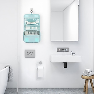 Mossio Hanging Toiletry Bag - Large Cosmetic Makeup Travel Organizer for Men & Women with Sturdy Hook (Beige)