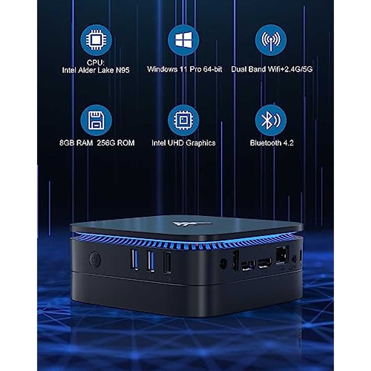 KAMRUI AK1PLUS Mini PC,12th Intel Alder Lake- N95 up to 3.4 GHz,8GB RAM+256GB M.2 SSD,Mini Computer Windows 11 Pro, Support 2.5" SSD (up to 2TB),WiFi 2.4G/5G,BT 4.2,4K, Business, Home, Office
