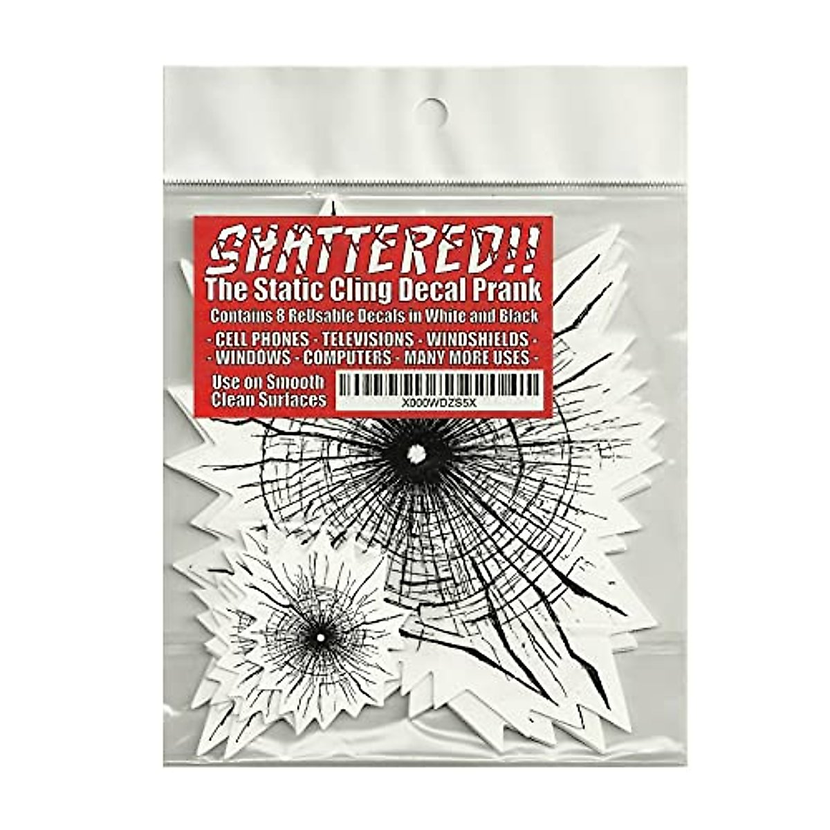 Shattered!! Realistic Set of 8 Reusable Broken Screen Prank Decals. These use a Static Cling Bond to Attach (No Glue or Adhesive Used)