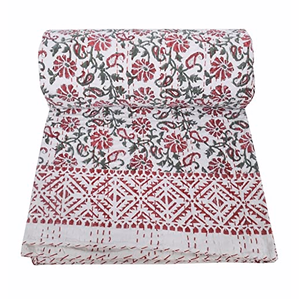 Maviss Homes Indian Traditional Handmade Patchwork Printed Cotton Super Soft Kantha Quilt Blanket | Throw Bedspread Blanket | Bedroom Décor Throw Quilt |Home Décor; Multicolour