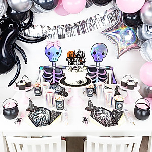 1 PCS Halloween Happy Birthday Cake Topper Glitter Jack and Sally Pumpkin Bat Castle Ghost Halloween Cake Pick for Halloween Theme Baby Shower Kids Birthday Party Cake Decorations Supplies