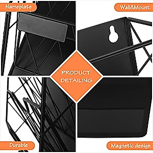 Magnetic File Holder, File Organizer for File Cabinets, Mail Organizer Vertical Magazine Holder for Refrigerator, No-Drill Mount Hanging Magnetic Folder Holder for Office Home（3-Tier, Black)
