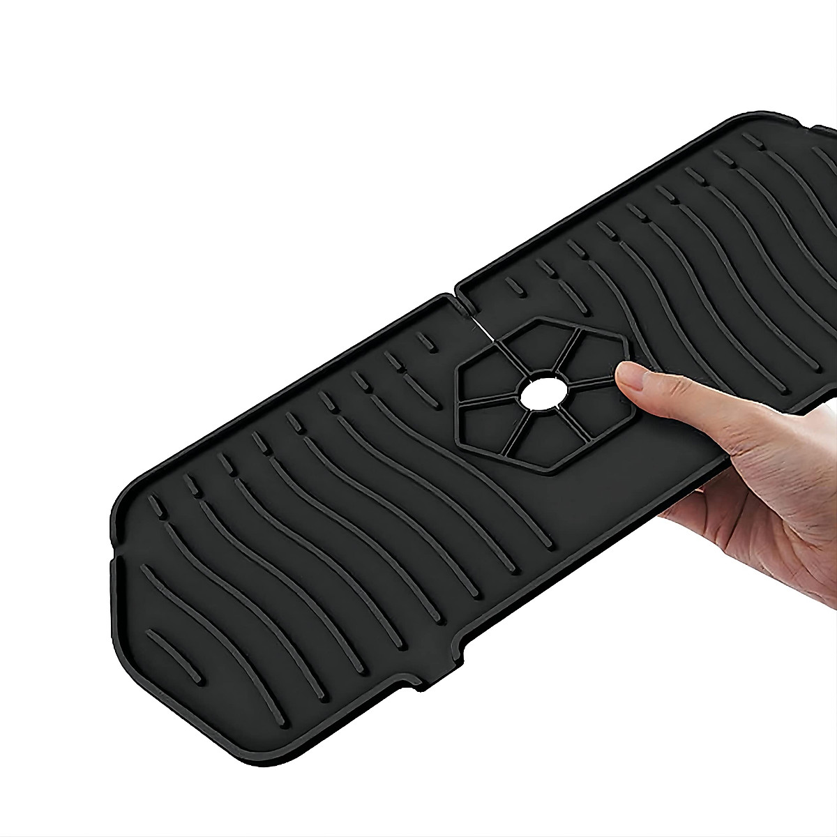 AIKUVA Silicone Faucet Mat for Kitchen Sink Splash Guard, Bathroom Faucet Water Catcher Mat, Sink Draining Pad Behind Faucet, Drip Protector Splash Countertop Protection Rubber Dish Drying Mat (Black)