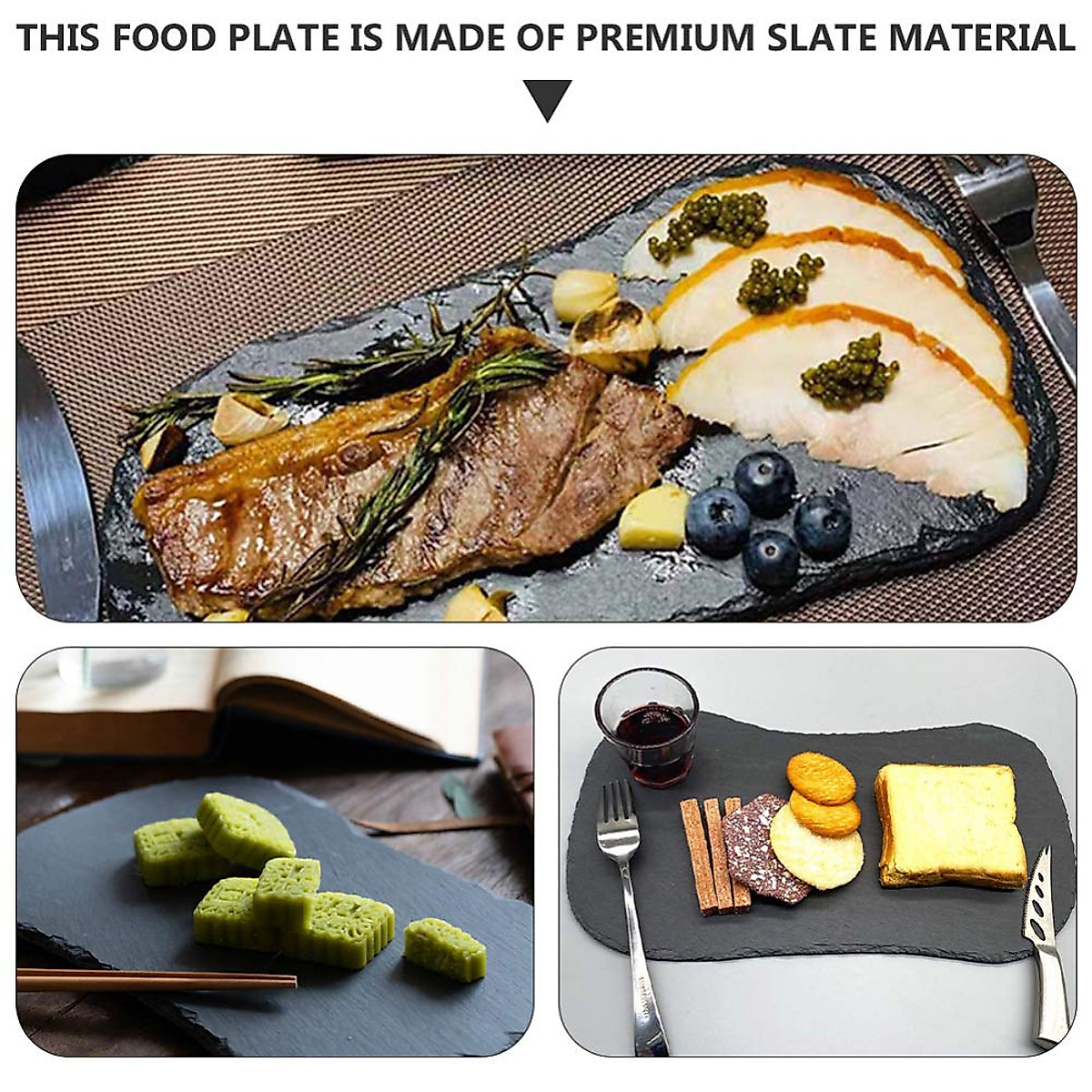 DOITOOL 1pc Slate Dinner Plate Fruit Dessert Storage Plate Slate Boards for Food Slate Dish Sushi Boat Snack Plates Vinegar Dish Fettuccine Noodles Natural Slate Plate Decorate Flat Plate