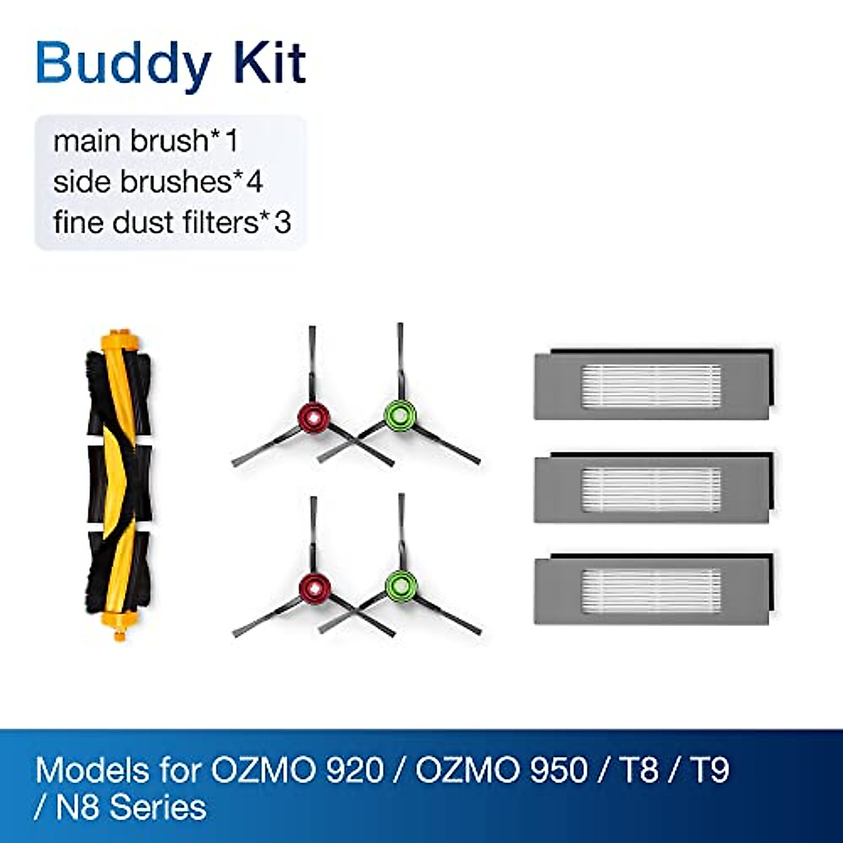 Ecovacs Deebot Accessory Pack (Replacement Brushes and Filters) for Model OZMO 920/950/T5/T8/T8 AIVI/ N7 N8 Pro+, New, White