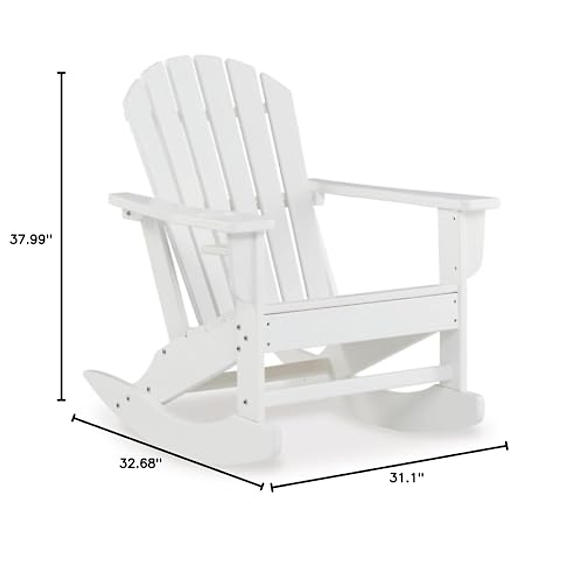 Signature Design by Ashley Sundown Treasure Cottage Weather Resistant Outdoor Rocking Chair with 1 Cup Holder, White