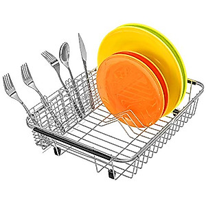 Slideep Stainless Steel Cutlery Utensil Holder Silverware Organizer Rack with Hooks Removable Drying Rack Silverware Holder Utensil Cutlery Basket Kitchen Dish Drainer Dish Drying Rack
