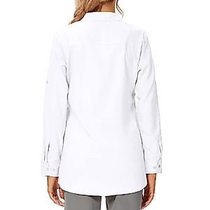 Women Sun Protection Shirts Long Sleeve UV Fishing Hiking Button Safari Dry Quick Lightweight Lightweight Shirts,5019 White,Medium