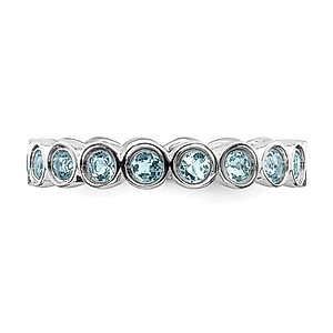 Solid 925 Sterling Silver Stackable Aquamarine Blue March Gemstone Ring Eternity Band Size 10