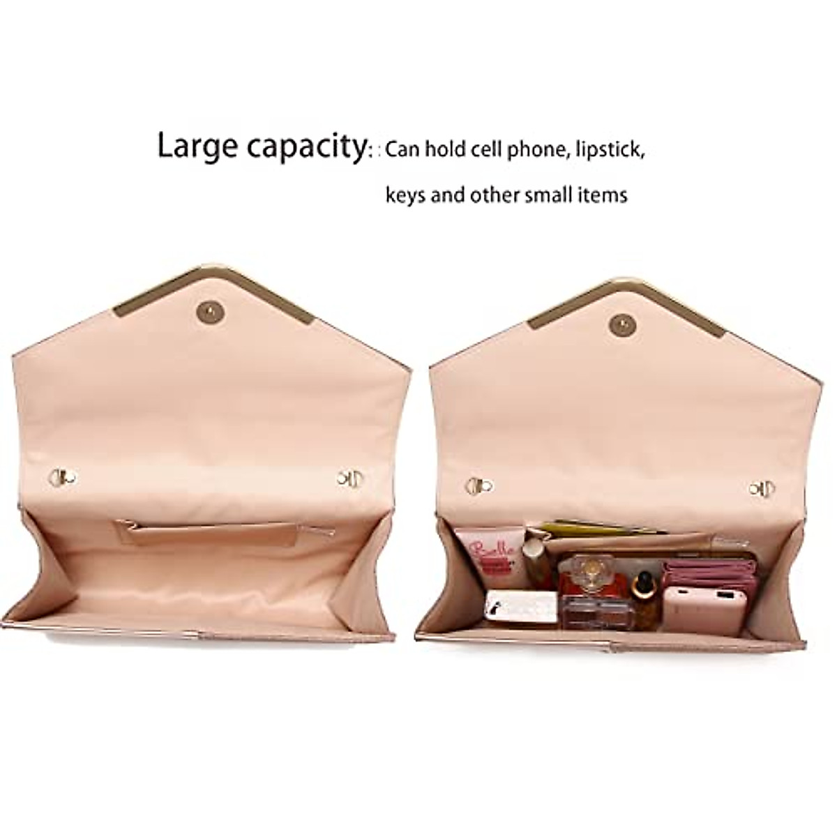 MUDUO Sequined PU Clutch Purse for Women Evening Bag Party Clutches Wedding Purses Cocktail Prom Handbags (Champagne Pink)