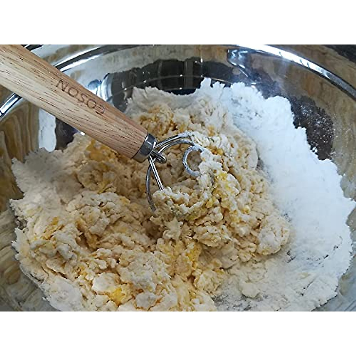 Pack of 2 Danish Dough Whisk Blender Dutch Bread Whisk Hook Wooden Hand Mixer Bread Baking Tools for Cake Bread Pizza Pastry Biscuits Tool Stainless Steel Ring 13.5 inches 0.22 lb/pcs