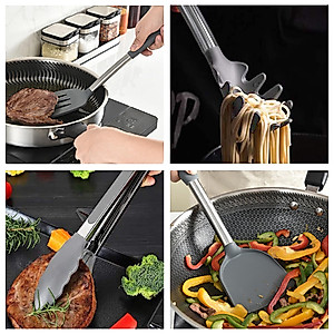 Keidason Kitchen Cooking Utensils Set, 12-piece Non-stick Silicone Kitchen Utensils Set Heat-resistant Stainless Steel Handle, BPA-Free, Cooking Tool Mixing Kitchen Tool Set (Gray)