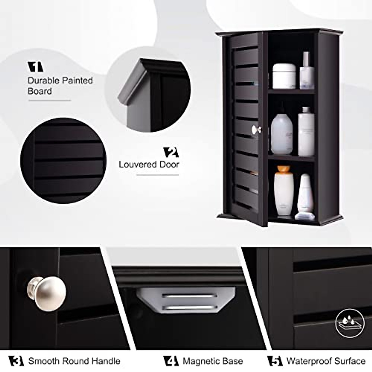 Bathroom Cabinet Wall Mount with Door and Adjustable Shelf, 14"x22" Wooden Medicine Cabinet Over Toilet Storage Wall Hanging Cabinets for Bathroom, Bedroom, Kitchen, Laundry Room (Black)