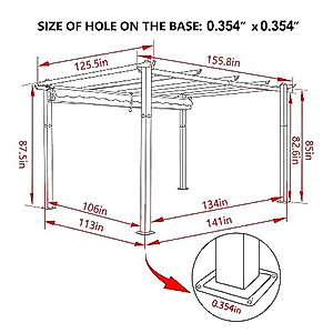 MUPATER 10' X 13' Outdoor Retractable Aluminum Pergola with Weather-Resistant Canopy for Backyard Deck Garden Grey