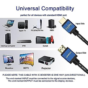 UPWISH 4K HDMI Cable 75 Ft with Signal Booster | HDMI 2.0 High Speed Unidirectional Cables 4K60Hz 2K 1080P 3D ARC HDCP2.2 Ethernet Cord | for UHD TV Monitor Laptop Xbox PS4 PS5 (22.8m)