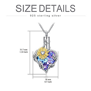 TOUPOP Sunflower Necklace for Ashes S925 Silver Sterling with Crystal Cremation Jewlry for Women