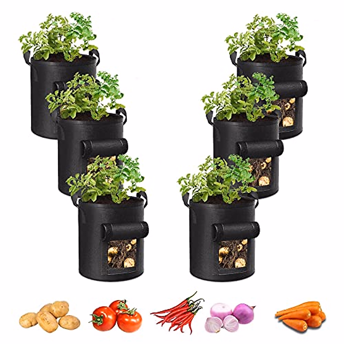 ADORMA 6-Pack 10 Gallon Potato Grow Bags, Heavy Duty Fabric Pots with Handles,300G Thickened Nonwoven Pots for Plants