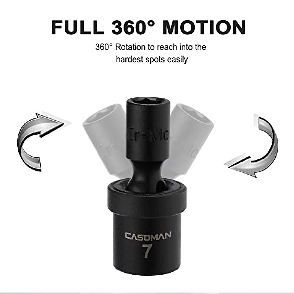CASOMAN 1/4-Inch Drive Shallow Universal Impact Socket Set, Metric, 12 Pieces Set, 5mm to 15mm, 6-Point, Cr-Mo, Swivel Socket