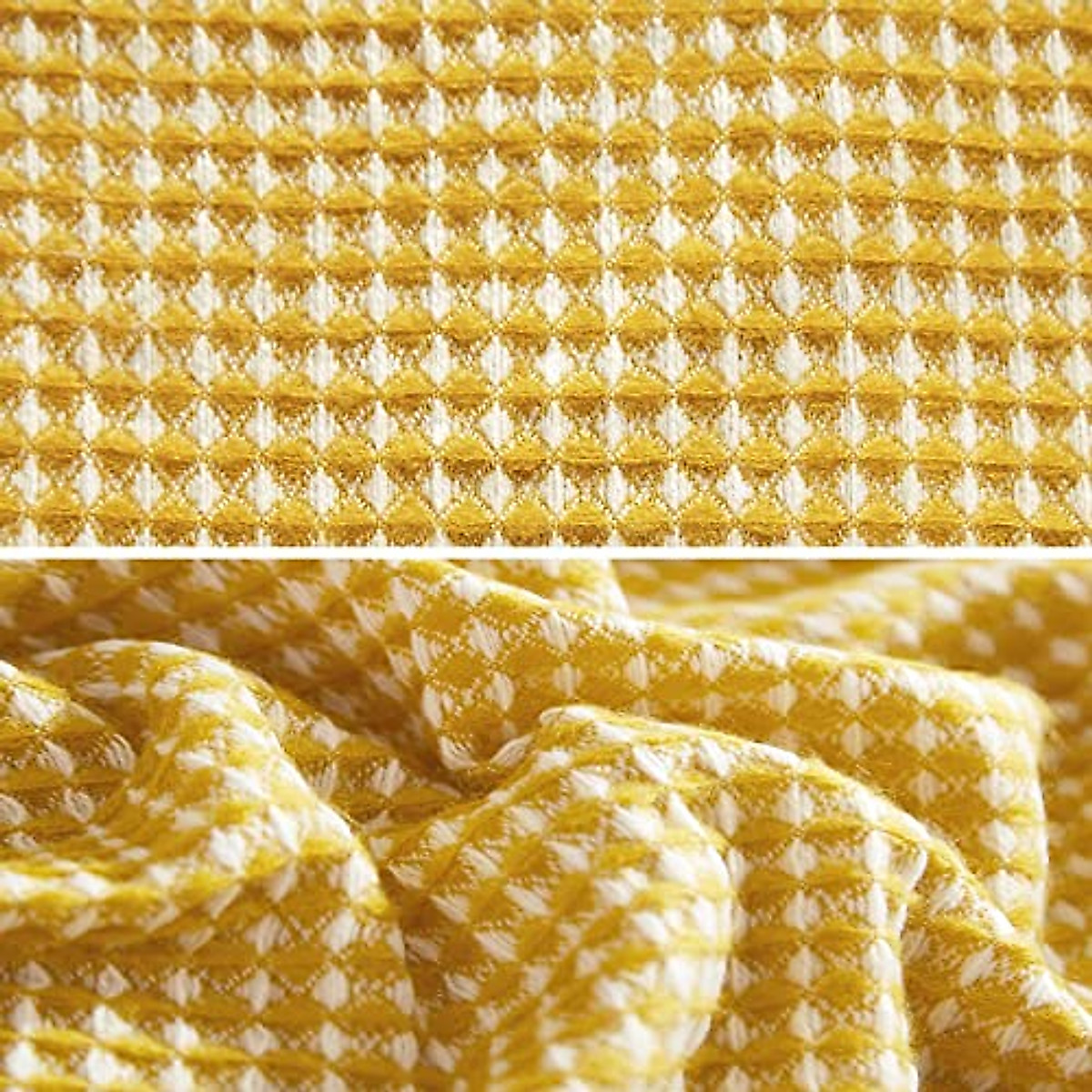 PHF Acrylic Waffle Weave Knit Throw Blanket 50 x 60 inches, Lightweight Soft Cozy Decorative Woven Blanket with Tassels for Couch, Bed, Sofa, Chair, Home Travel, Suitable for All Seasons, Ginger