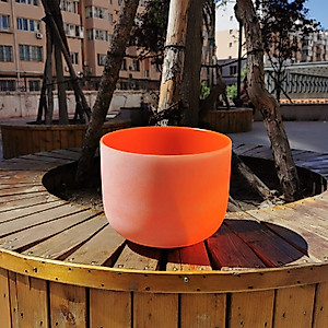 KVKA 432 Hz Perfect Pitch D Note Sacral Chakra Orange Colored Frosted Quartz Crystal Singing Bowl 10 inch with Carrying Case