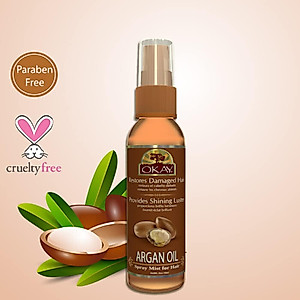 OKAY Moisturizing Mist Hair Spray with Argan Oil - Hydrating Hair Oil Mist with Vitamin E, Restores Damaged Strands, Provides Shining Luster, Nourishes Dry Hair, Cruelty Free - 2 Oz