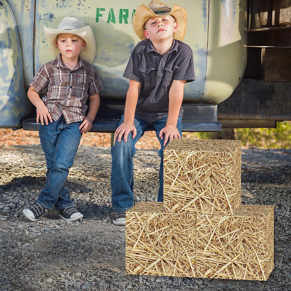 6PCS Hay Bales Boxes Decor Western Cowboy Party Decorations Large Farm Fake Trunk or Treat Car Photo Booth Wooden Grain Straw Fall Harvest Halloween for Rodeo Birthday Baby Shower Favors Supplies