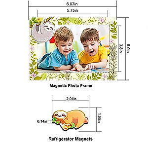 MORCART Sloth Magnets for Fridge, 4"x 6" Magnetic Photo Frame Set Refrigerator Kitchen School Cabinets Classroom Whiteboard Office Cubicle Board Decorative Magnets Gifts for Adults