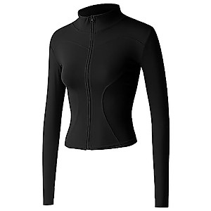 Locachy Women's Lightweight Stretchy Workout Full Zip Running Track Jacket with Thumb Holes Black M
