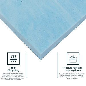Greaton, 1-Inch Gel Memory Foam Mattress Topper, CertiPUR-US Certified for Superior Comfort and Support, Twin, Blue