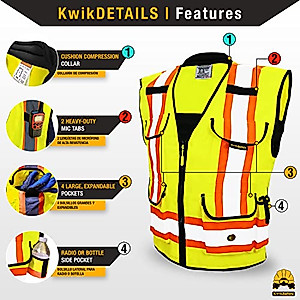 KwikSafety - Charlotte, NC - GODFATHER Safety Vest [CUSHIONED COLLAR] Class 2 ANSI OSHA High Visibility 9 Pockets Reflective Heavy Duty Mesh Vis Construction Industrial Surveyor Men/Yellow Large