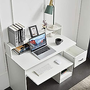 ROCKPOINT Axess White Computer Keyboard Tray and Drawer Small Home Office Bedroom, Homework and School Studying Writing Desk for Student with Storage
