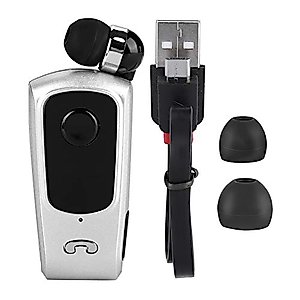 F920 Retractable Bluetooth Earphone Business Lavalier Earphone Sports Bluetooth Headset Voice Prompts Call Vibration Bluetooth V4.1 Anti-Lost Function(White)