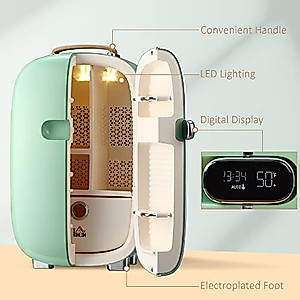 HOMCOM Portable Skincare Fridge, 12L Mini Fridge for Bedroom, Office, Dorm and Car, Thermoelectric Cooler and Warmer Refrigerator for Beauty, Makeup and Cosmetics, Green
