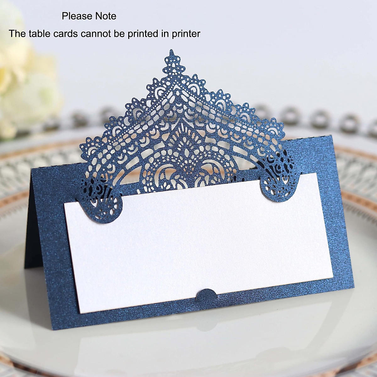 100 Pcs Table Place Cards with White Inserts - Crown Tent Cards Name Cards for Wedding, Banquets, Buffet, Bridal Shower, Birthday Party, Meetings, Dinners (Navy Blue)
