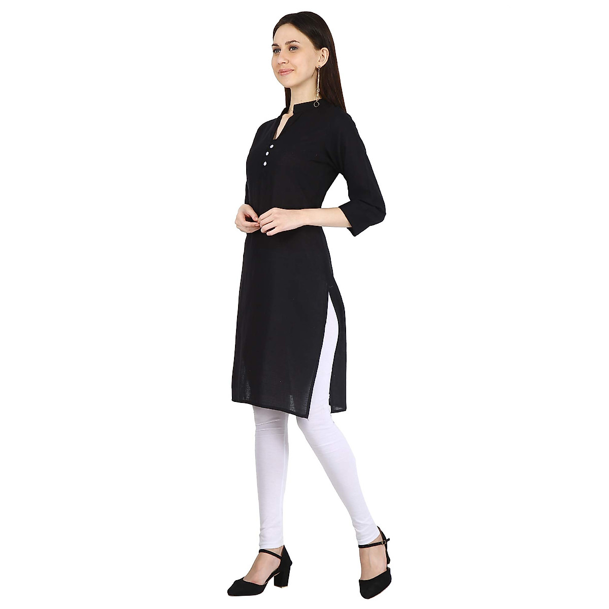 Ramkudi Indian Women's Plain Cotton Kurti Black Top