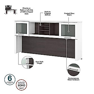 Bush Furniture Somerset 72W 3 Position Sit to Stand L Shaped Desk with Hutch and File Cabinet in White and Storm Gray