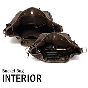 Scarleton Purses and Handbags, Drawstring Bucket Bag, Hobo Bags for Women, Crossbody Bag, Multi Pocket Shoulder Bag, H107821 - Dark Brown