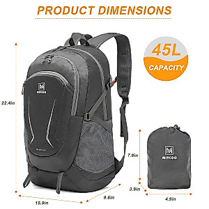 MIYCOO Lightweight Backpack for Men Women - Packable Hiking Travel Backpack - Foldable Outdoor Camping Waterproof Daypack Grey