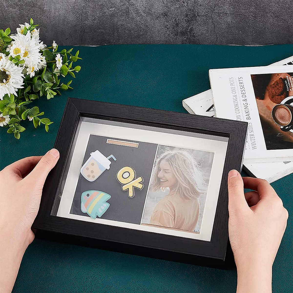 OLYCRAFT Medal Display Shadow Box 6.9x7.2x9 inch Black Medal Display Case Natural Wood Photo Frames with Clear Window for Military Medals, Beach Tags, Jewelry Pins, Pin Enthusiast Collectibles