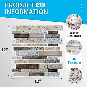 Art3d Peel and Stick Backsplash Tiles for Kitchen, 10-Sheet Stick on Wall Tiles for Kitchen Bathroom Laundry Room Back Splashes, 12 x 12 Inch, Brown Stone Design